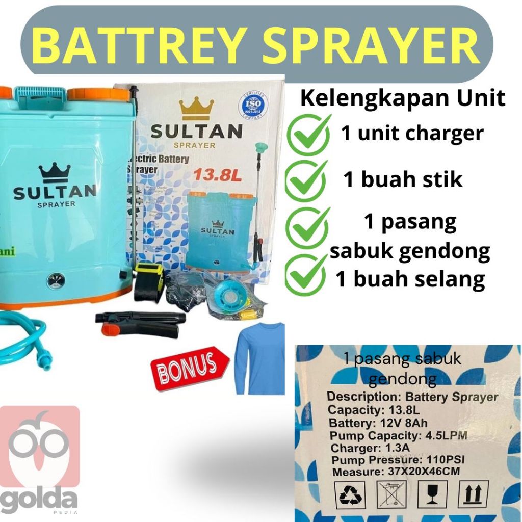 Jual Sprayer Elektrik Sultan 13,8 Liter Tangki Semprot | semprot sawah ...