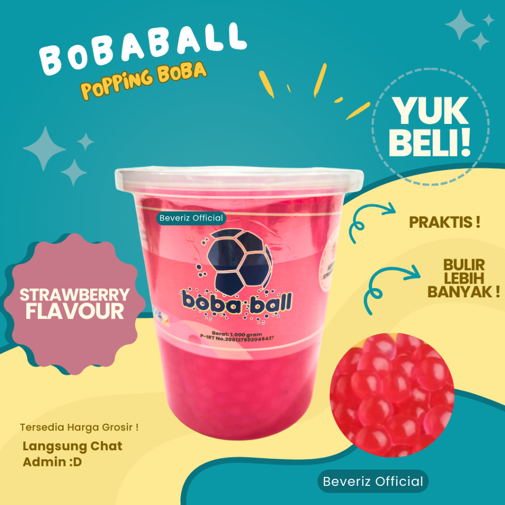 Jual BEVERIZ Bobaball Strawberry Bursting Popping Boba Toples 1 Kg ...