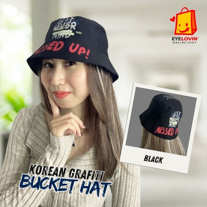 Jual Topi Bucket hat Korean Graffiti Black | Shopee Indonesia