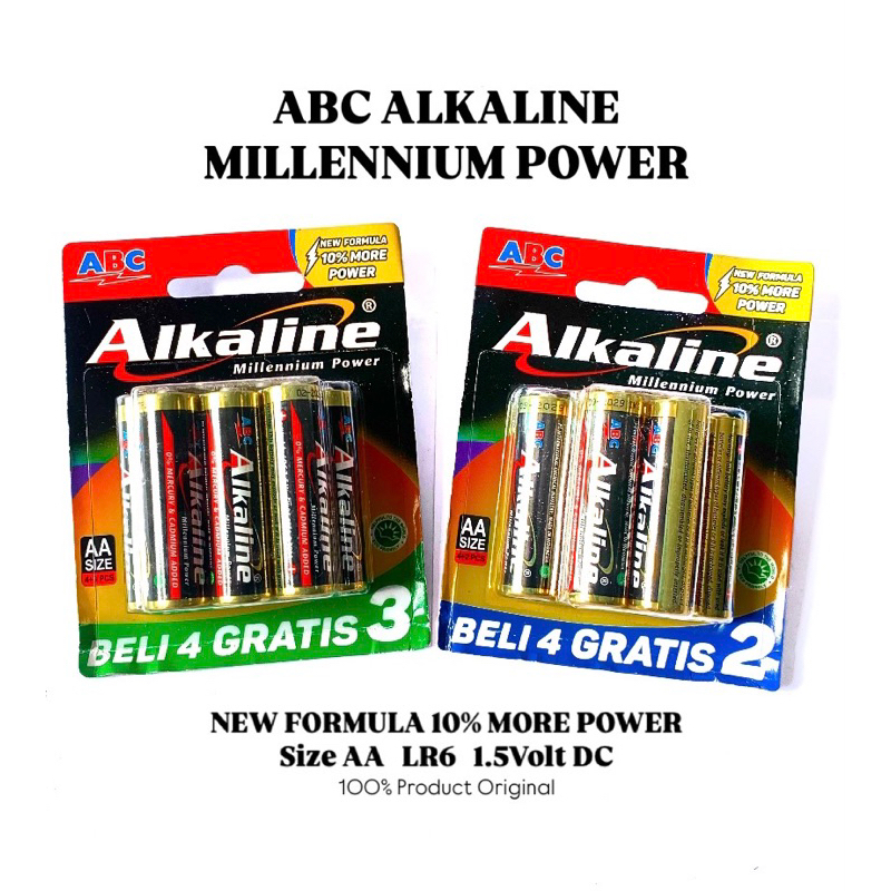 Jual BUY 4 GET 3 BATRAI ABC ALKALINE SIZE AA MILLENIUM POWER || BATU ...