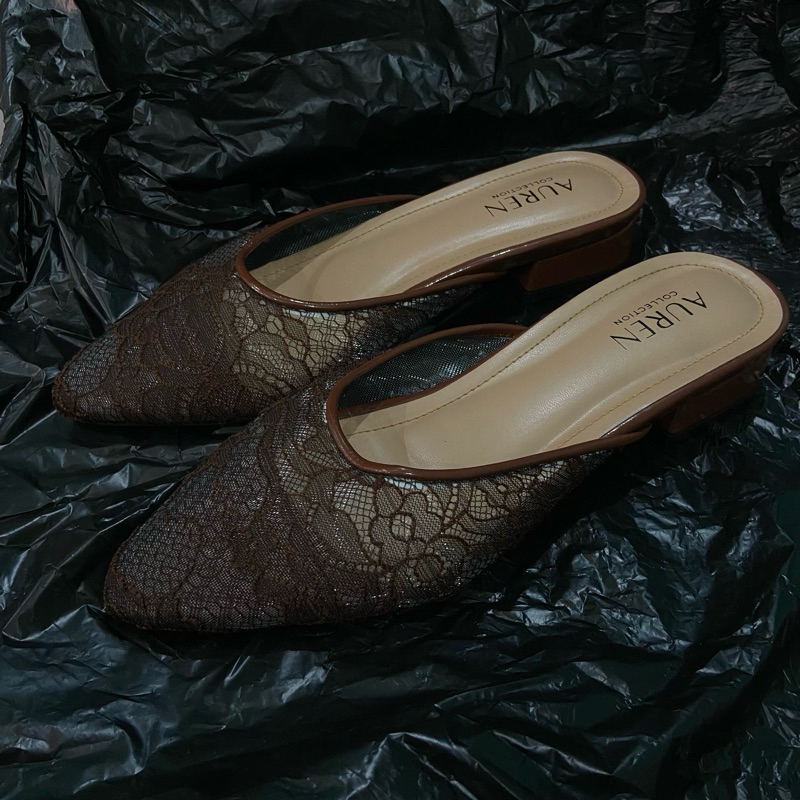 Jual AUREN • NONA Selop Pengantin Brukat Coklat Heels Premium Coklat ...