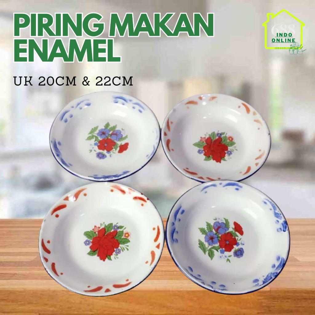 Jual INDOLINE - PIRING MAKAN ENAMEL MOTIF BUNGA DAN BRILIK - PIRING ...