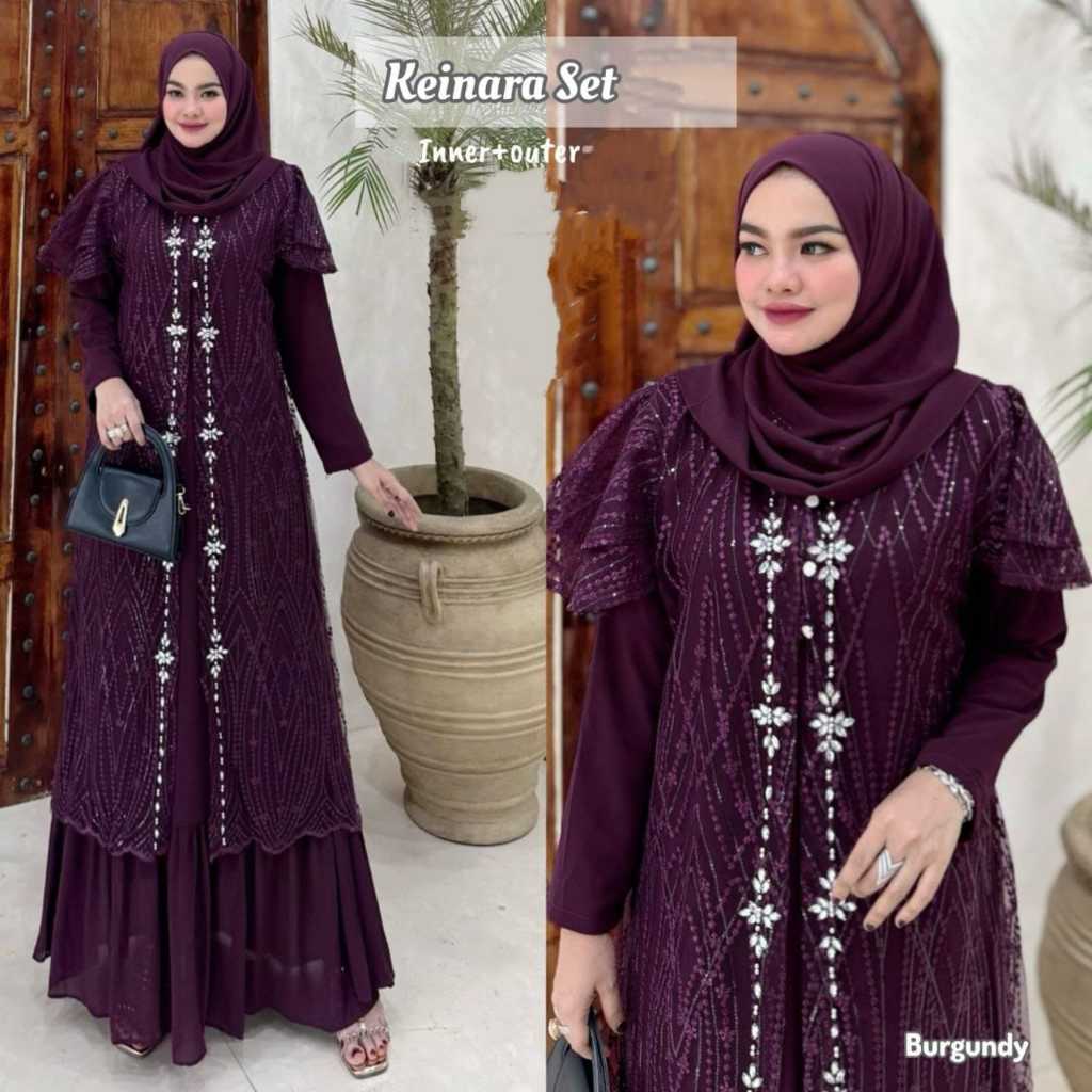 Jual Baju gamis Set Outer Full Brukat payet 2in1 Bisa Lepas pasang Model terbaru LD 110 Keinara ...