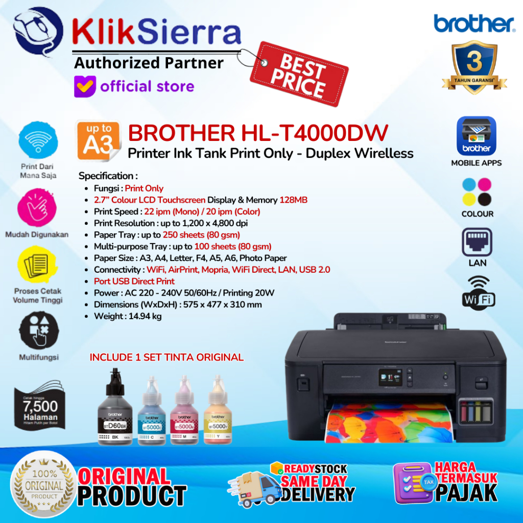 Jual BROTHER HL-T4000DW T4000 Duplex WiFi Wireless PrinterA3 Inkjet ...