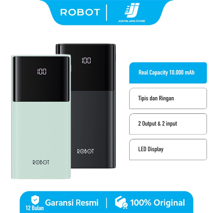 Jual PowerBank ROBOT 10000mah RT190S 2A Dual Input and Output Port Type ...