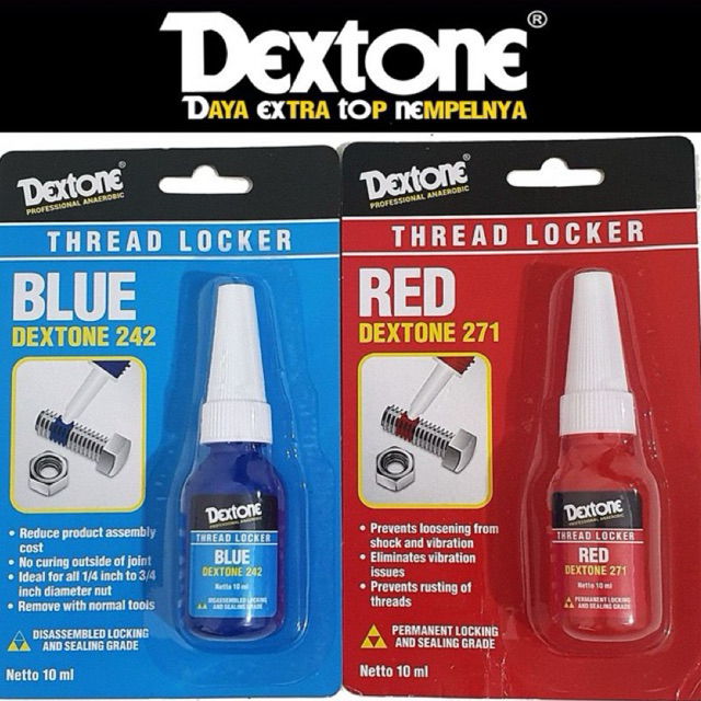 Jual DEXTONE Thread Locker 10 ml 242 Biru - 271 Merah Lem Baud Baut Mur ...