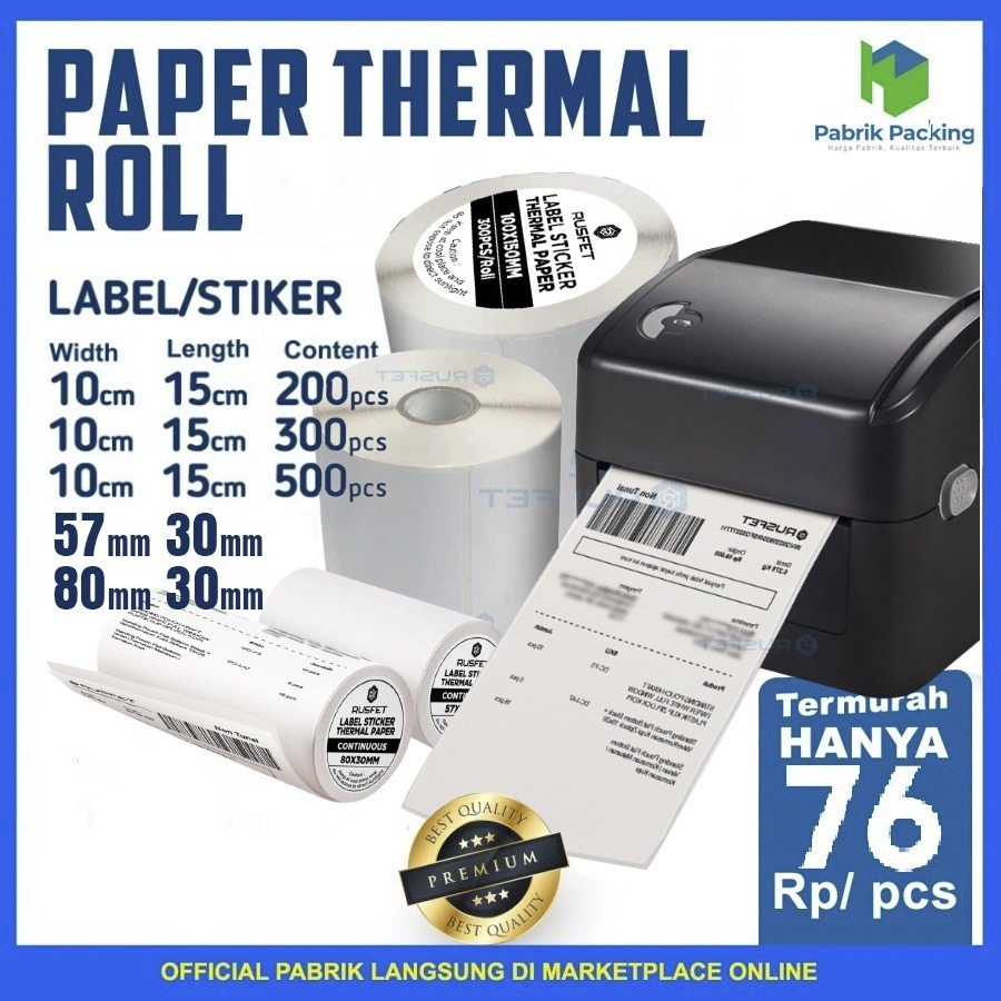 Jual GROSIR KERTAS THERMAL LABEL STICKER RUSFET printer stiker barcode POS A6 | Shopee Indonesia