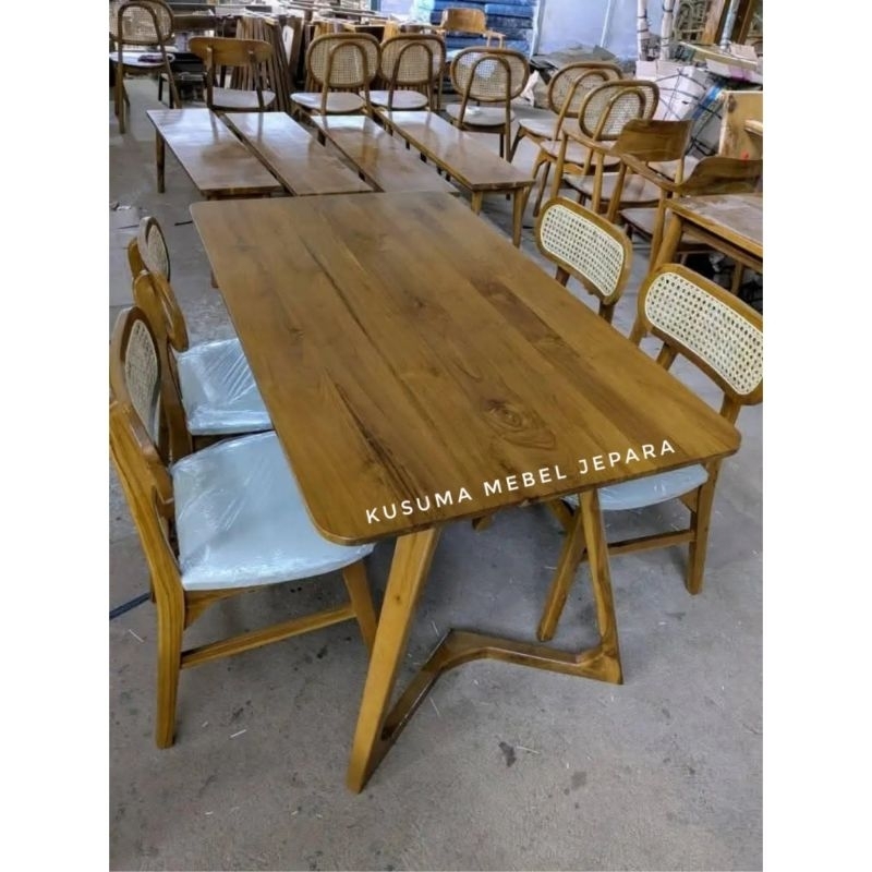 Jual Set Meja Kursi Makan Ropan Kacang Minimalis Kayu Jati Kombinasi ...