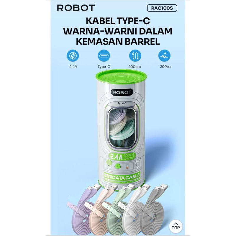 Jual ROBOT RAC100S/ Kabel data ROBOT RAC100S TYPE C 2,4A Fast charging ...