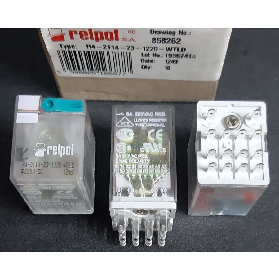 Jual R4-2114-23-1220-WTLD Relpol Relay 14Pin 4CO 220VDC R4-2114-23-1220 ...