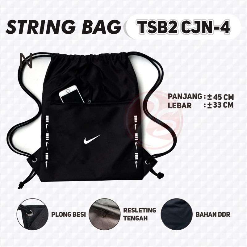 Jual Tas serut gimsak tas sepatu olahraga tsb2 string bag black sporty resleting tengah ...