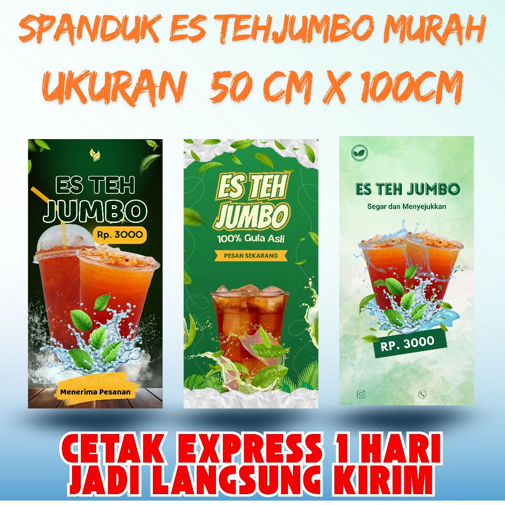Jual spanduk banner es teh Jumbo 50 cm x 100 cm murah bisa custom ...