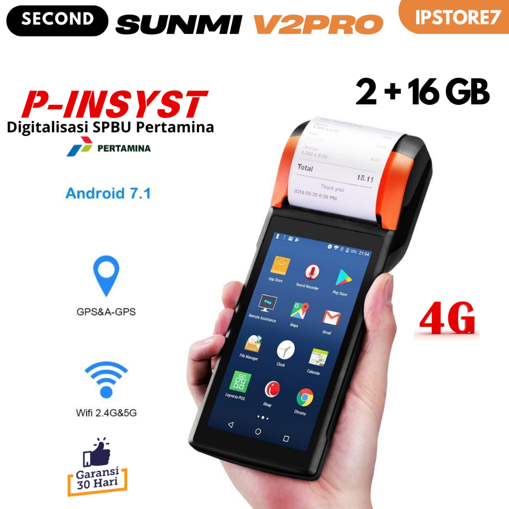 Jual Mobile EDC Android Mesin Kasir SPBU Pertamina Portabel Sunmi V2PRO RAM 2+16 | Shopee Indonesia