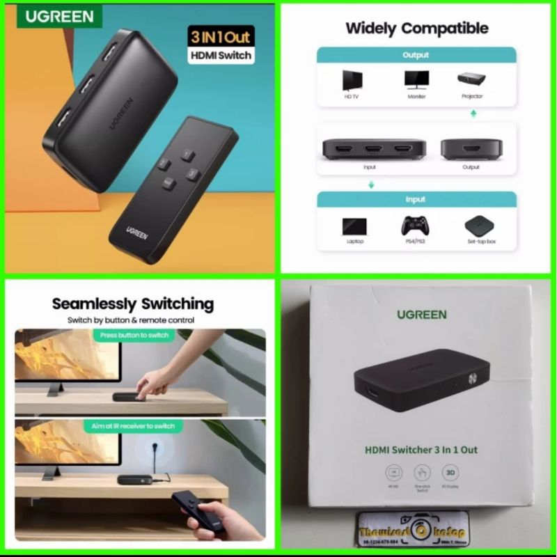 Jual UGREEN HDMI Switcher 3In1 80125 Out 4K 2K 30Hz 3D with Remote for ...