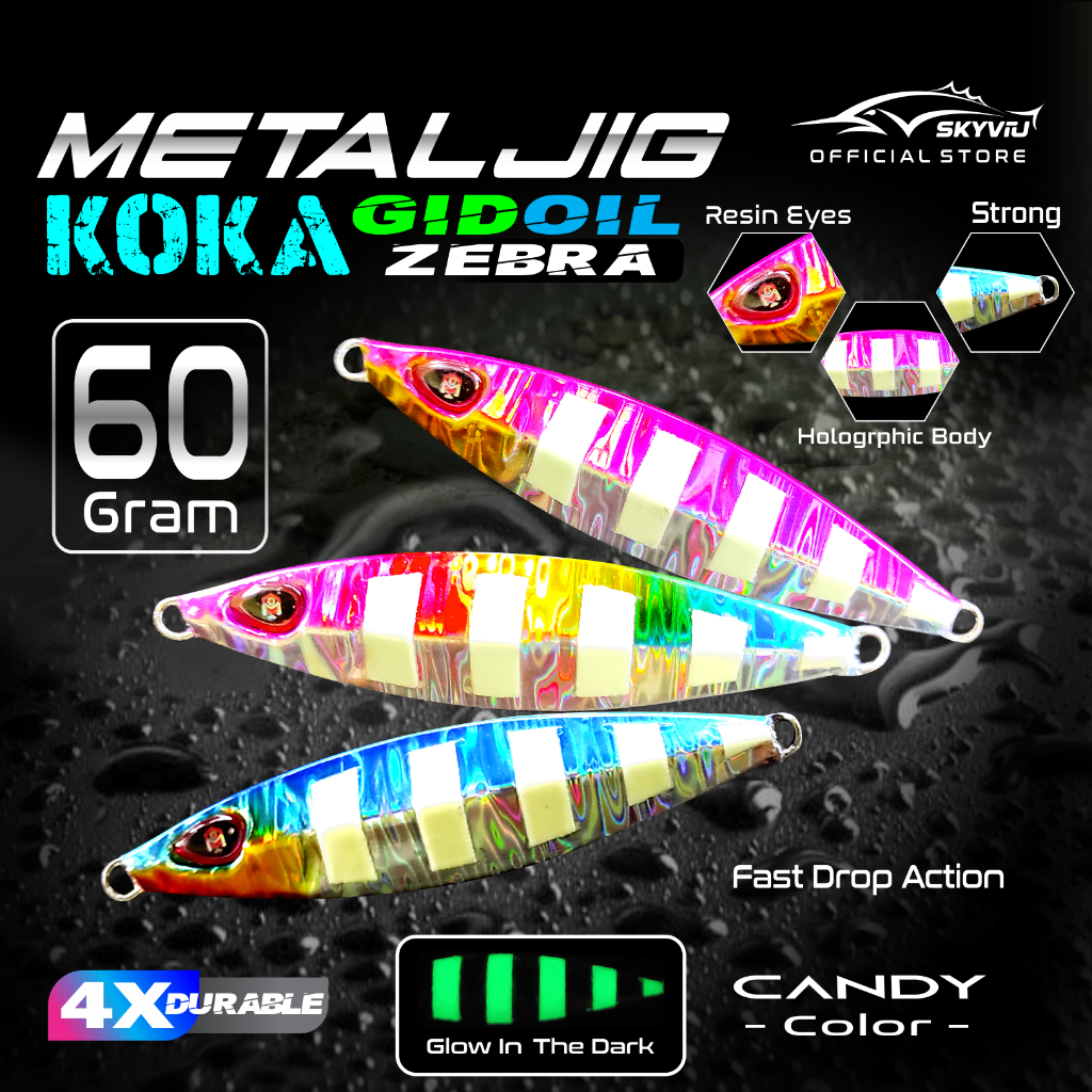 Jual Metal Jig 60 Gram SKYVIU KOKA Hologram Minyak GID Zebra Set Double Single Assist Hook ...