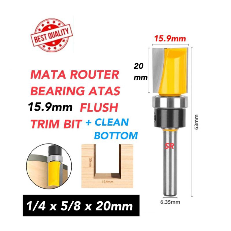 Jual Mata Router/ Profil 16mm × 20mm Cleaning Bottom Bits With Bearing ...