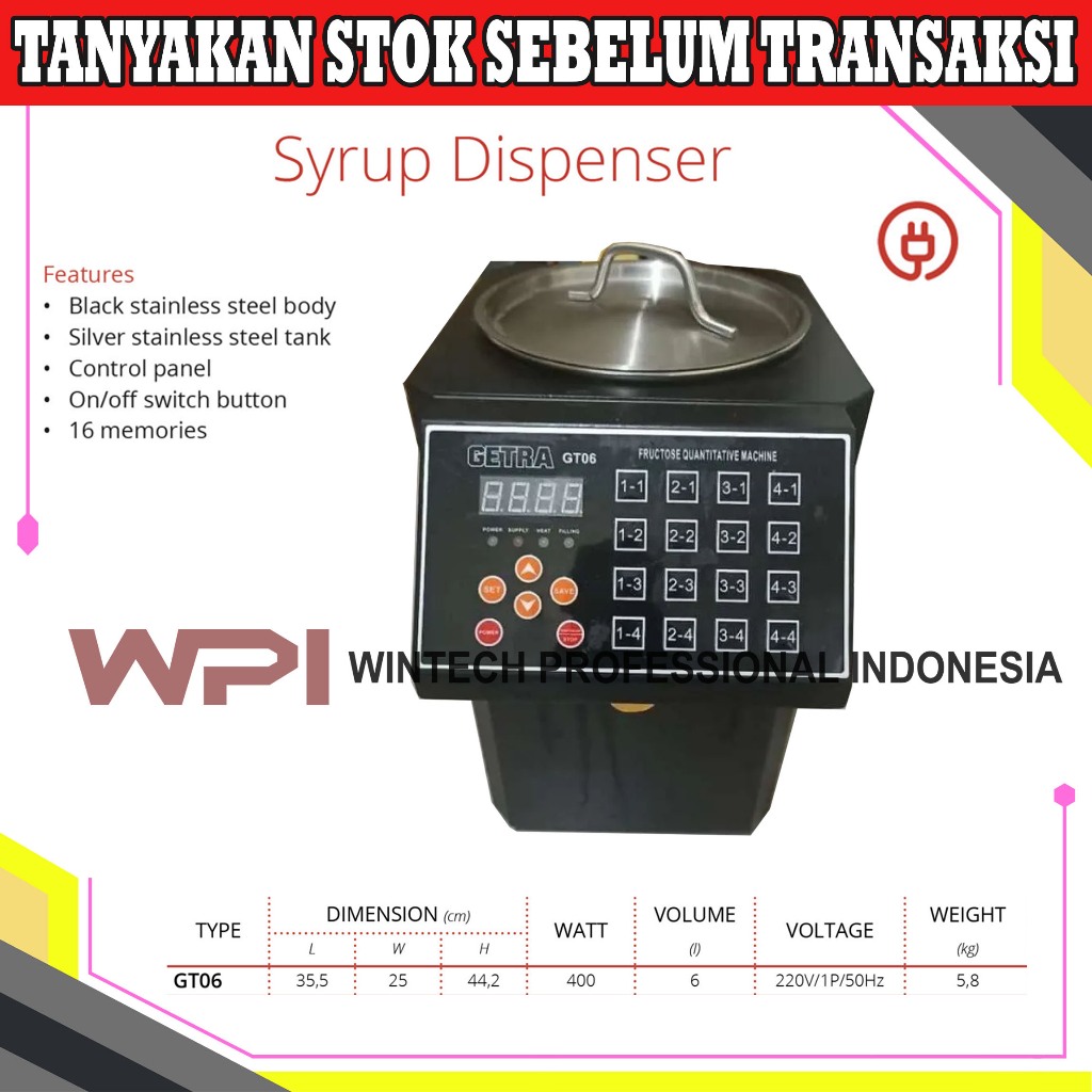 Jual Getra GT06 Syrup Dispenser - Mesin Penakar Sirup Gula Cair ...