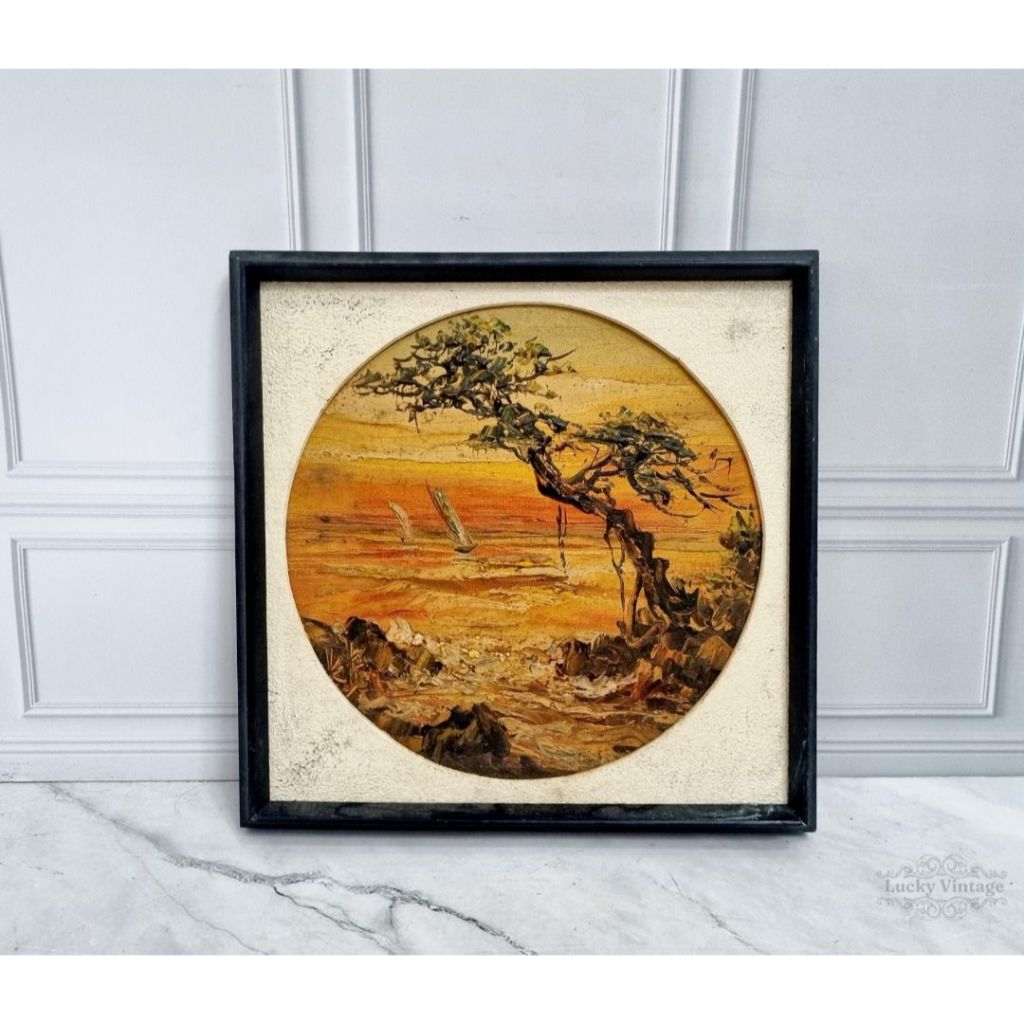 Jual Vintage Retro Lukisan Oil Painting Pemandangan Alam Senja Hari ...