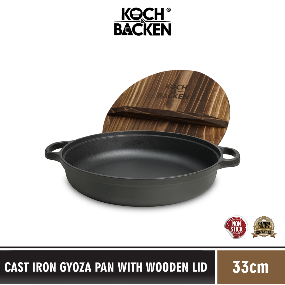 Jual KOCH&BACKEN Cast Iron Gyoza Pan with Wooden Lid - Sukiyaki Hotpot ...