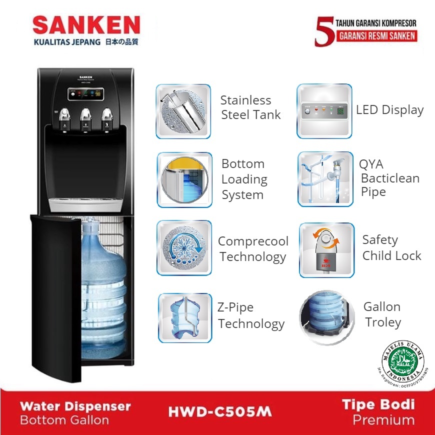 Jual SANKEN Dispenser Galon Bawah HWD-C505M Kompresor | Shopee Indonesia