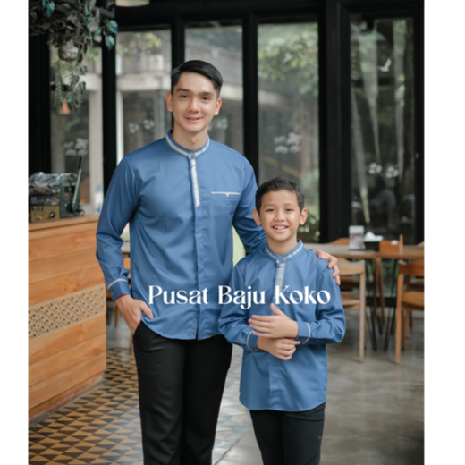 Jual BAJU KOKO COUPLE AYAH DAN ANAK LAKI LAKI LENGAN PANJANG BAHAN TOYOBO FODU WARNA DENIM ...