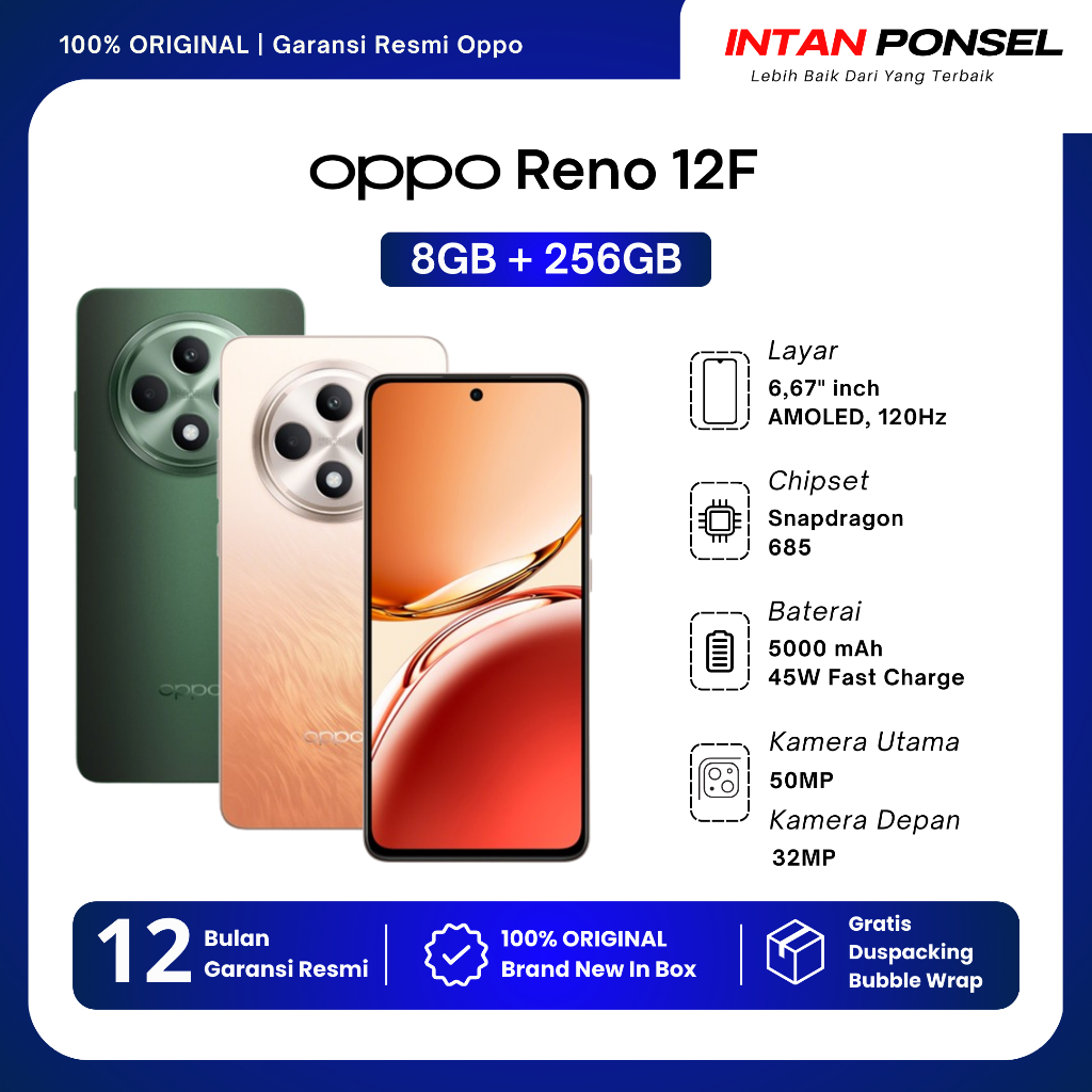 Jual Oppo Reno 12F 8GB + 256GB Garansi Resmi Oppo Indonesia 1 Tahun ...