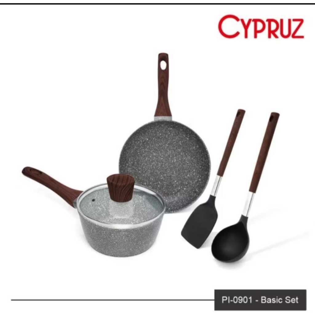 Jual Cypruz Cookware Set Grey Marble Series Panci Set Anti Lengket ...