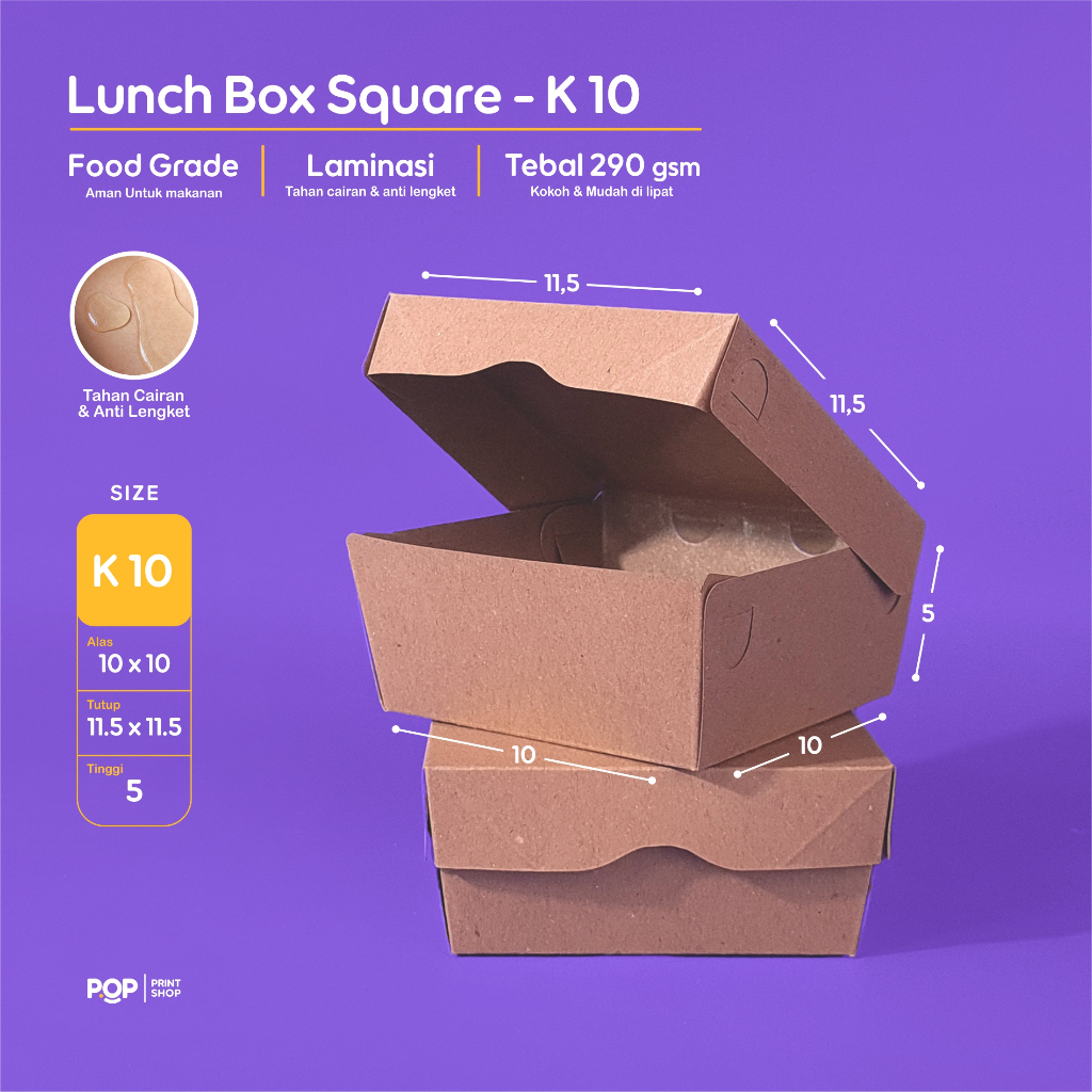 Jual Paper Lunch Box Square ukuran 10x10 | K10 | Bahan Kertas Kraft ...