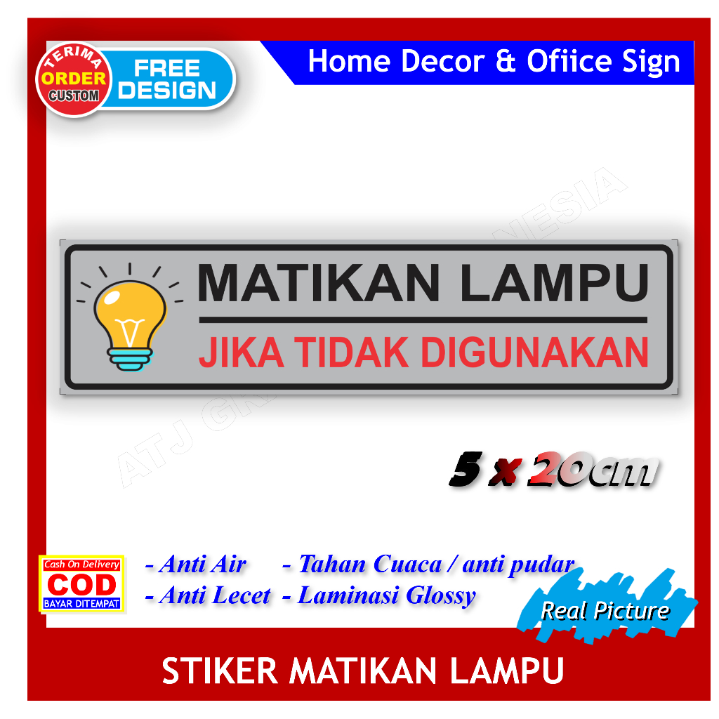 Jual Stiker matikan lampu jika tidak digunakan peringatan hemat daya sticker saklar lampu rumah ...