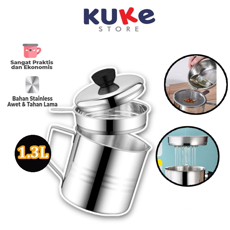 Jual KUKE Wadah Saringan Minyak Goreng 1L / Oilpot Stainless 1000ML ...
