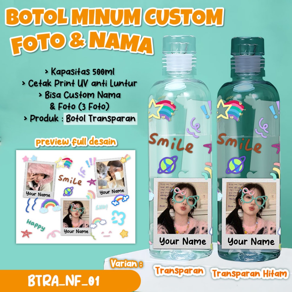Jual BOTOL MINUM TRANSPARAN CUSTOM / BOTOL AESTHETIC TRANSPARAN DESAIN ...