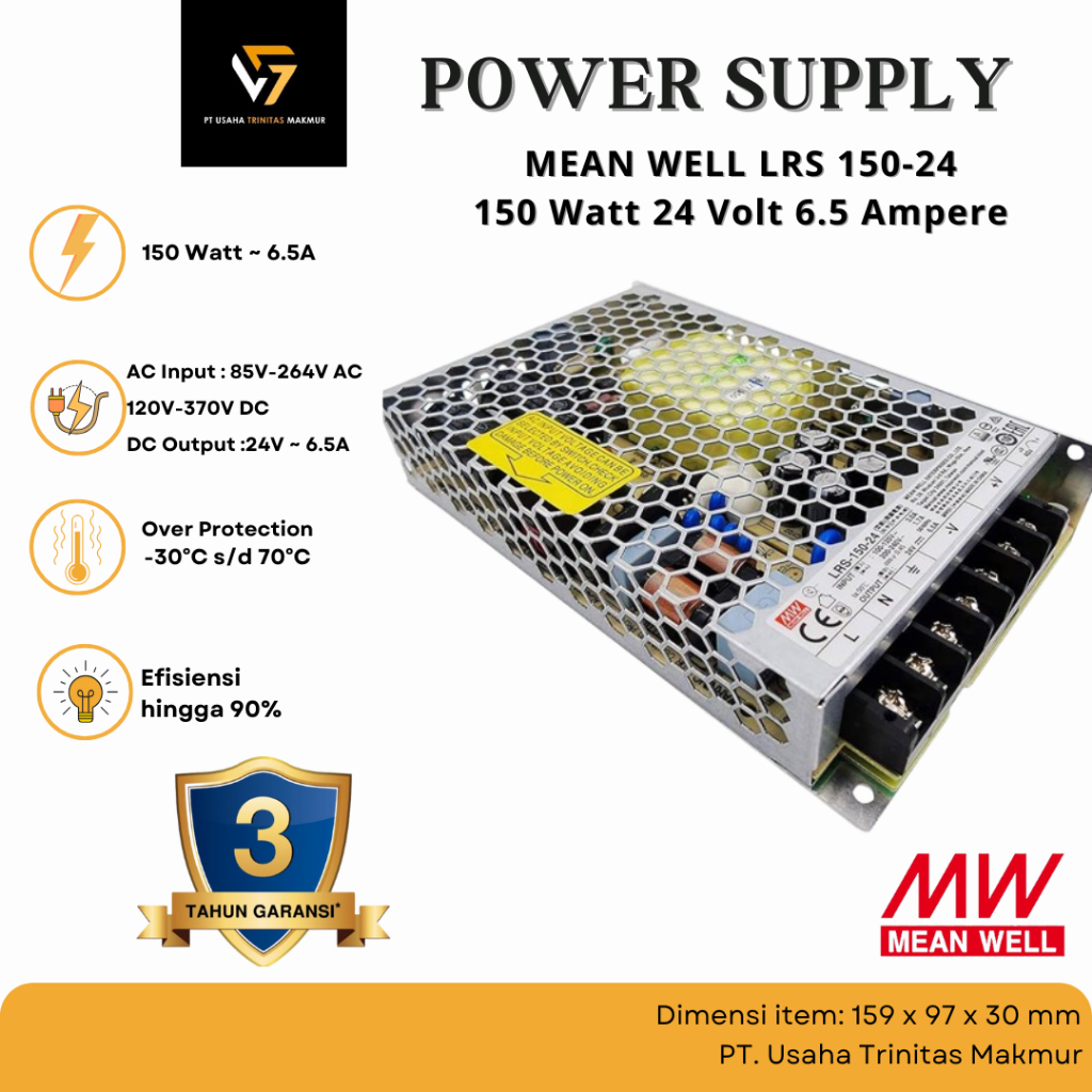 Jual MEAN WELL LRS 150-24 Power Supply 150W 24V 6.5A Adaptor Jaring Switching PSU SMPS [Garansi ...
