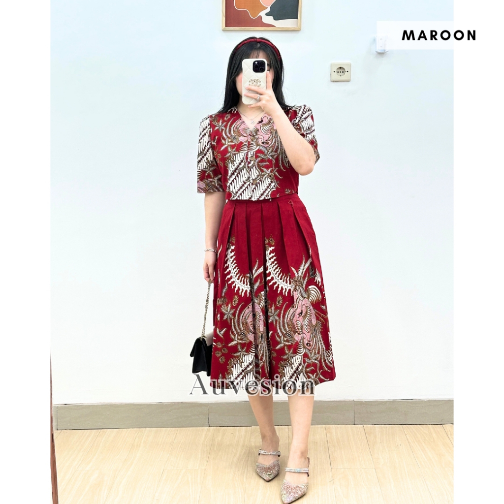 Jual AUVESION Rana V-Neck Batik One Set Rok 6243 | Setelan Rok Batik ...