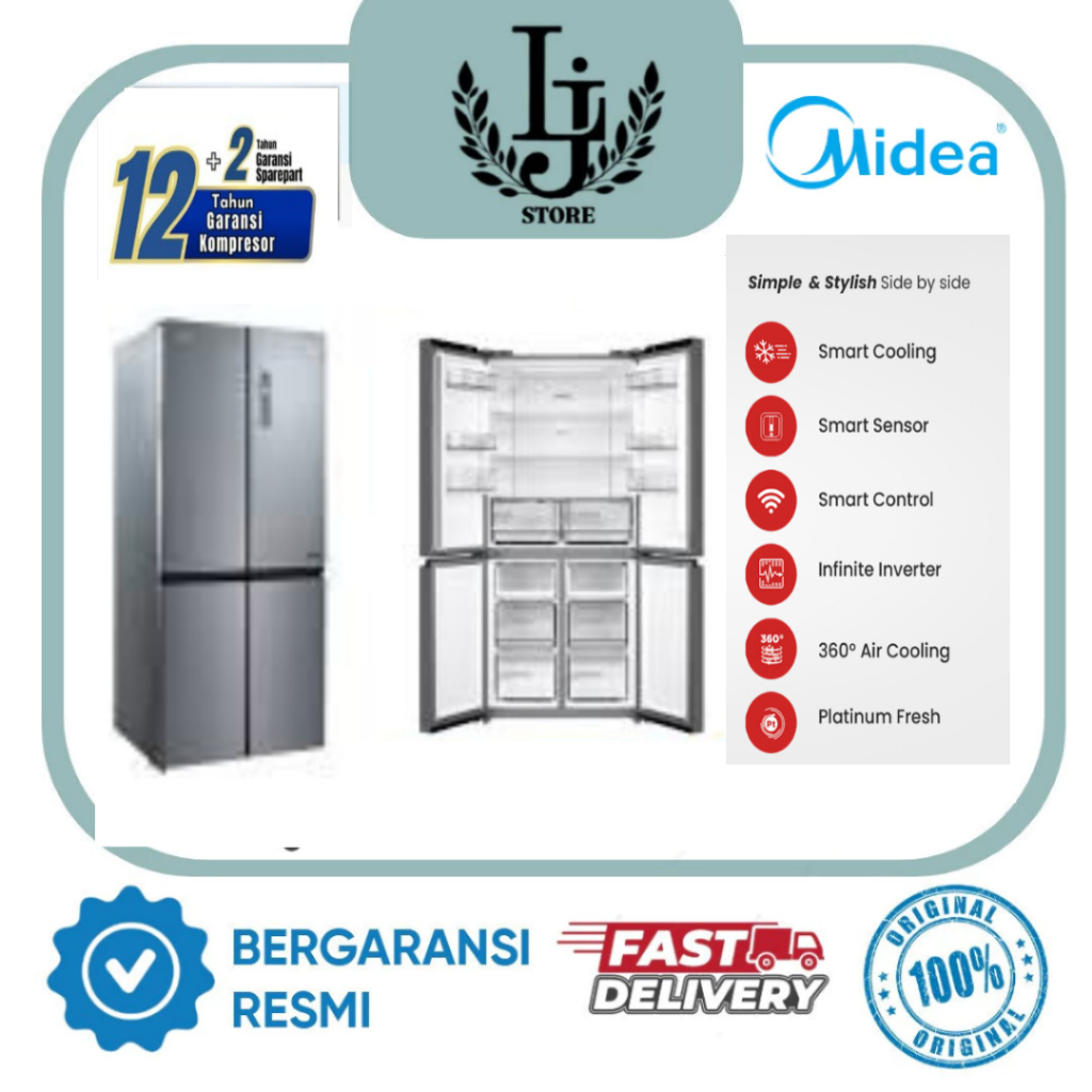 Jual KULKAS MIDEA SIDE BY SIDE 4 PINTU MDRF632FIF28ID QUATTRO INVERTER ...