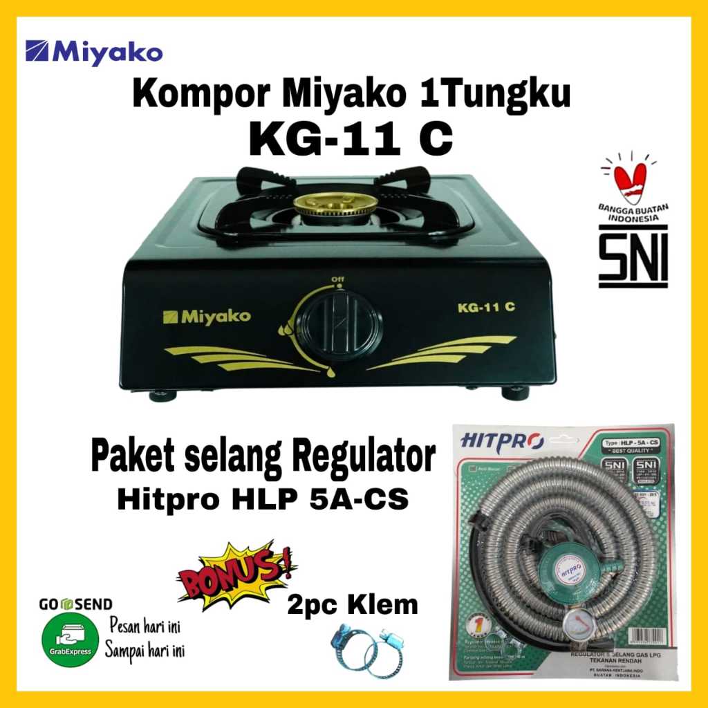 Jual Paket Kompor Gas MIYAKO 1 tungku KG-11C/ Kompor QUANTUM RB-101RB Bonus Selang Regulator Gas ...