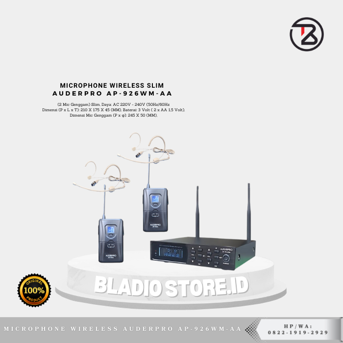 Jual Microphone Wireless Slim AUDERPRO AP-926WM-AA 2 Mic Headset ...