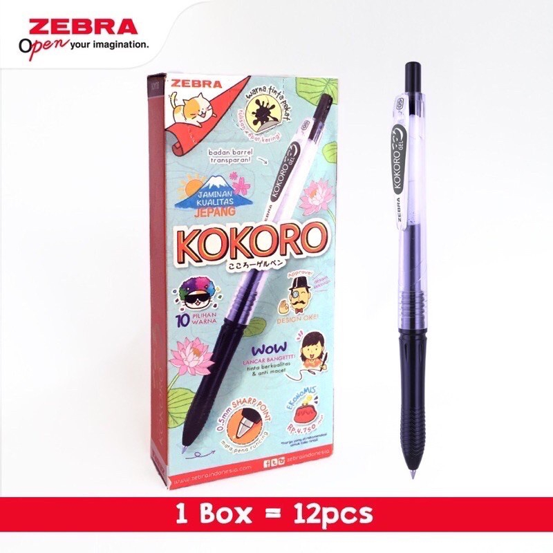 Jual ( 1 PACK ) BOLPEN GEL KOKORO ZEBRA 0.5 BLACK & SWEET COLOUR isi ...