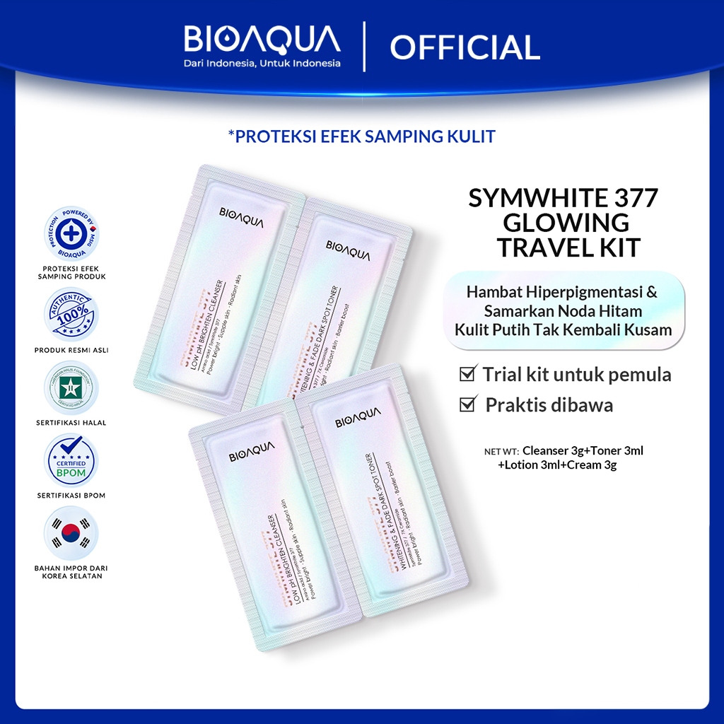 Jual BIOAQUA SymWhite 377 Whitening & Fade Dark Spot Kit Travel Skincare Paket With Cleanser 3g ...