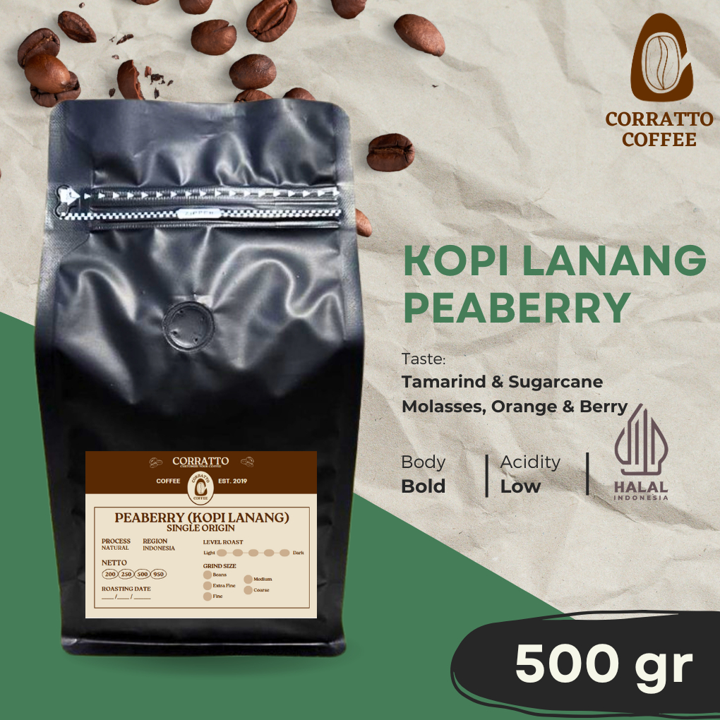 Jual Kopi Lanang Robusta Peaberry 500 gram Corratto Coffee | Shopee ...