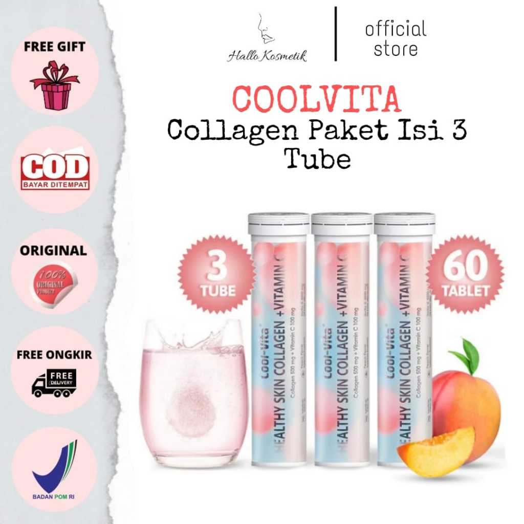 Jual COOLVITA COLLAGEN PENCERAH KULIT PAKET 1 BULAN ISI 3 (60TABLET) 1 TUBE ISI 20 TABLET ...