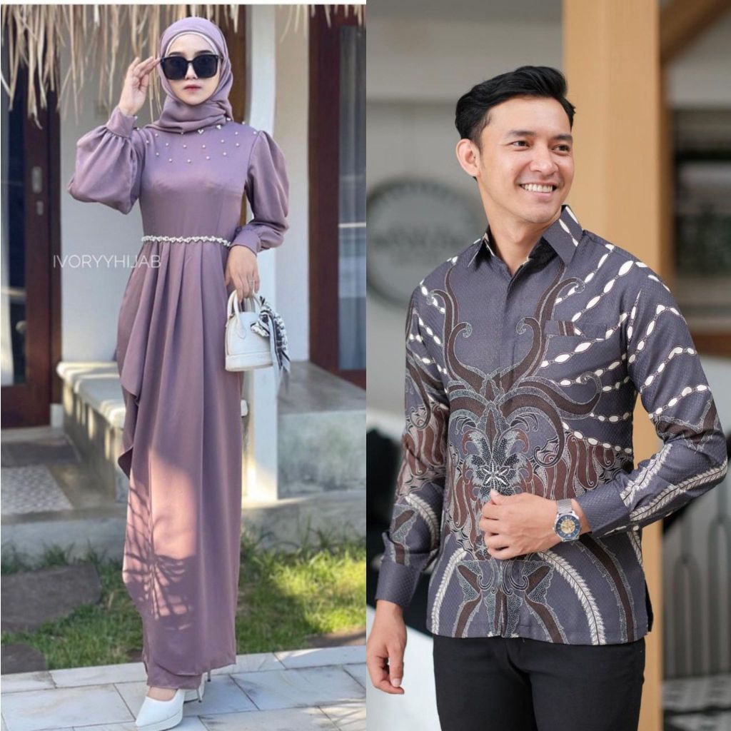 Jual NEW - ADORA DRESS COUPLE KEMEJA BATIK DRESS SATIN KOMBINASI PAYET ...