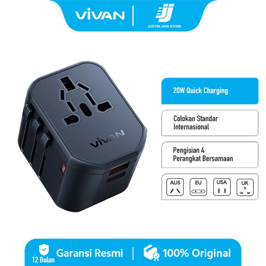 Jual VIVAN Power Adapter Universal 20W VPS-T003A Black USB Type-C Multi ...