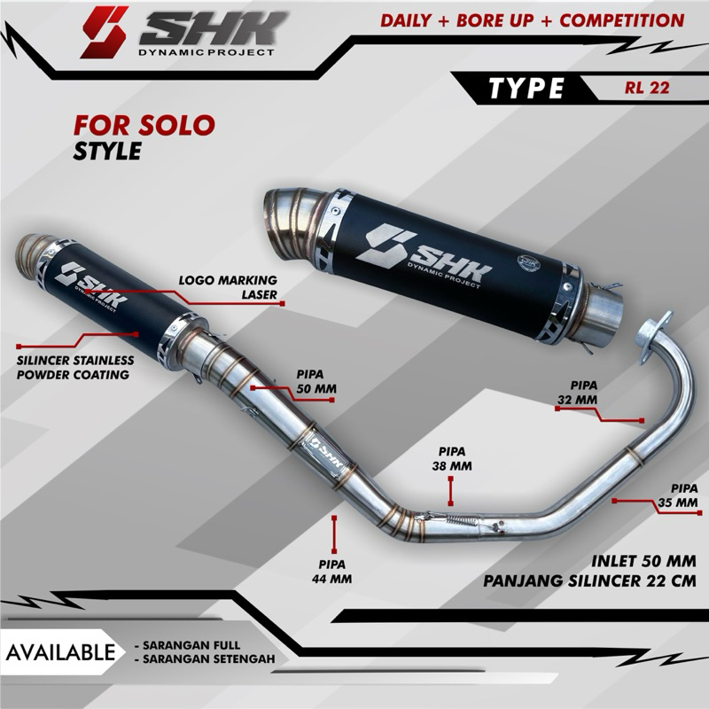 Jual Knalpot model Solostyle/roadrace SHK type RL 22 untuk motor Mx king, Mx New/Old, Sonic ...