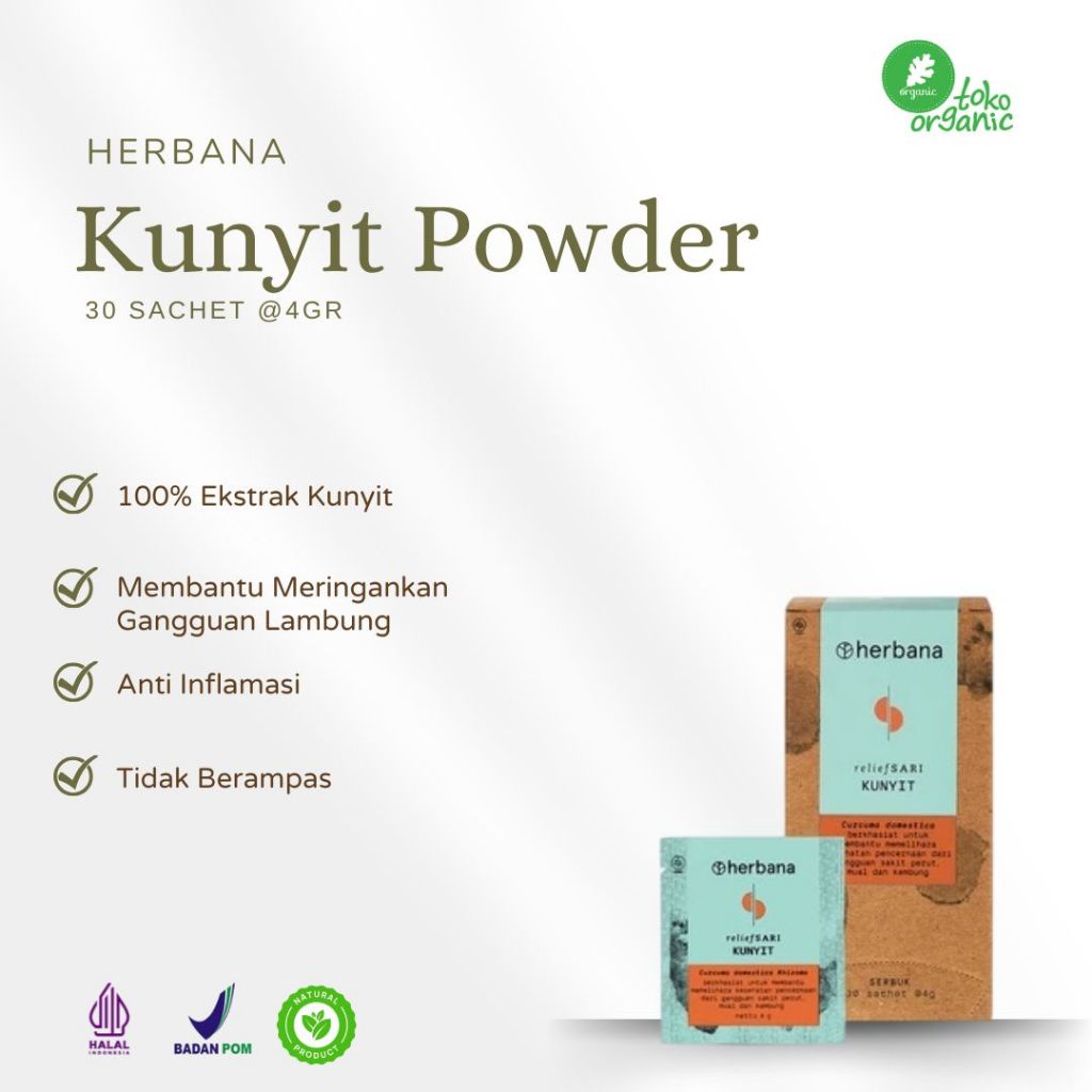 Jual Herbana Relief Sari Kunyit Powder (30sachet) Ekstrak Kunyit Powder ...