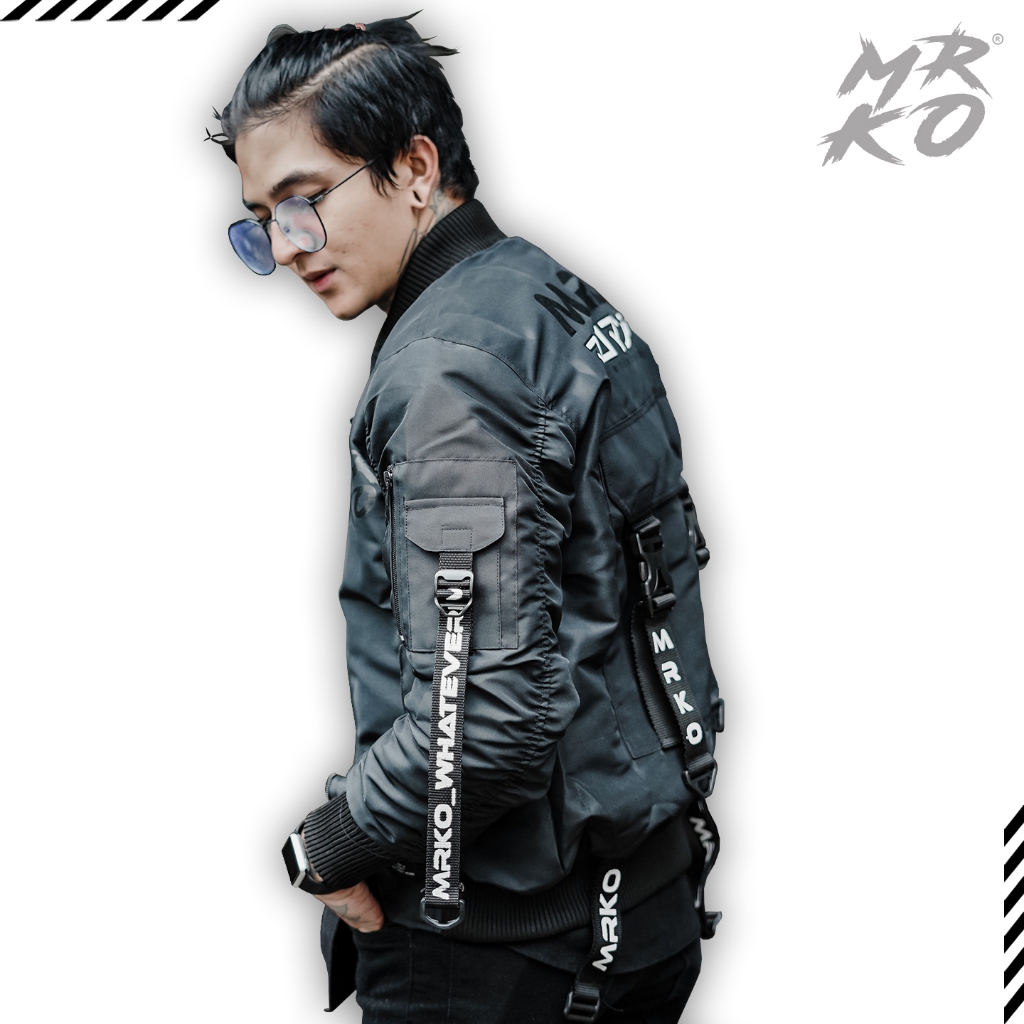 Jual MRKO - Jaket Bomber BlackOnBlack Ukuran All size fit L Pria Wanita ...