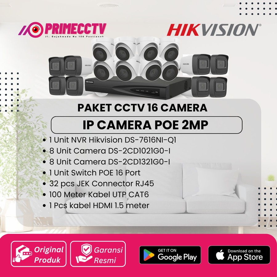 Jual PAKET 16 IP CAMERA HIKVISION 2MP NETWORK IP CAMERA POE | Shopee Indonesia