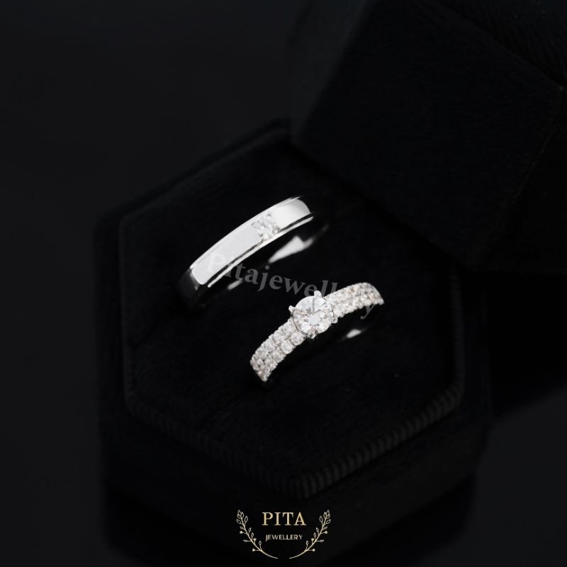 Jual Paket Cincin Couple Emas Putih 37,5% dan Palladium 10%/ Promise ...
