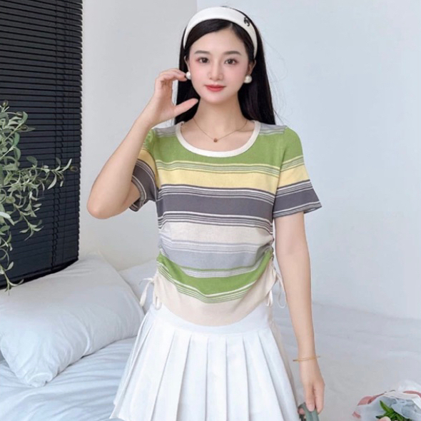 Jual Simply Top Stripes Knit Import - Atasan Wanita Kaos Garis Garis Rajut Korea | Shopee Indonesia