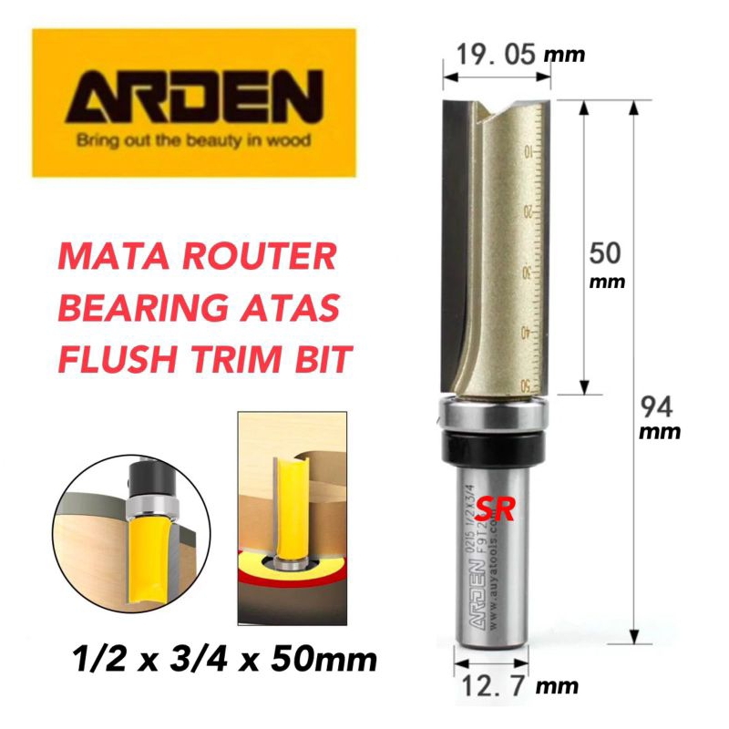Jual Mata Router/ Profil 19mm × 50mm As 1/2 Roda/ Bearing Atas/ Flush ...