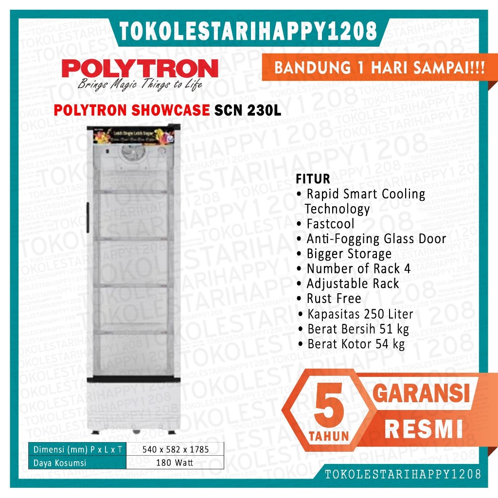 Jual SHOWCASE 1 PINTU POLYTRON 250 LITER RUST FREE SCN-230L FASTCOOL ...